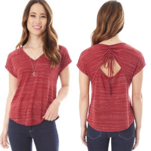 Iz Byer | Tops | Hp Iz Byer Open Back Tie V Neck Tee Silver Tone Boho ...